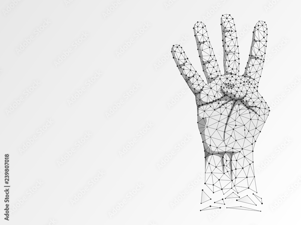 Origami style Sign language number four gesture, human hand showing ...
