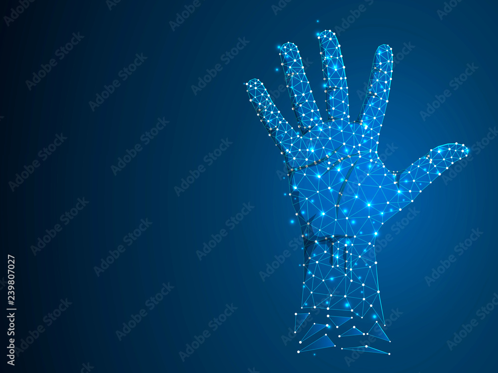 Sign language number five gesture, human hand showing five fingers ...