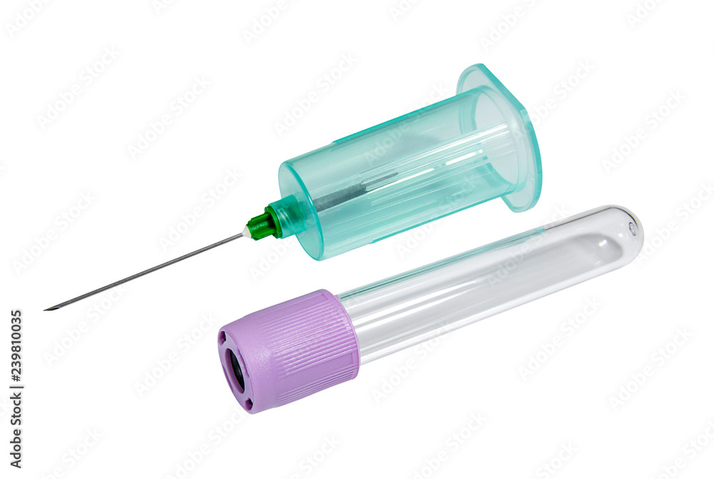 Vacutainer for blood collection with vacuum test tube on white ...
