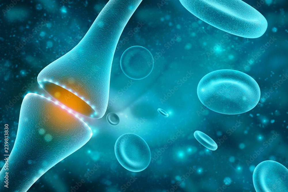 Synapse and Neuron cells sending electrical chemical signals. 3d ...