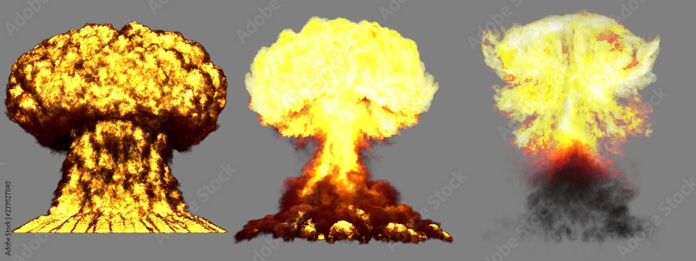 3D illustration of explosion - 3 big very highly detailed different ...