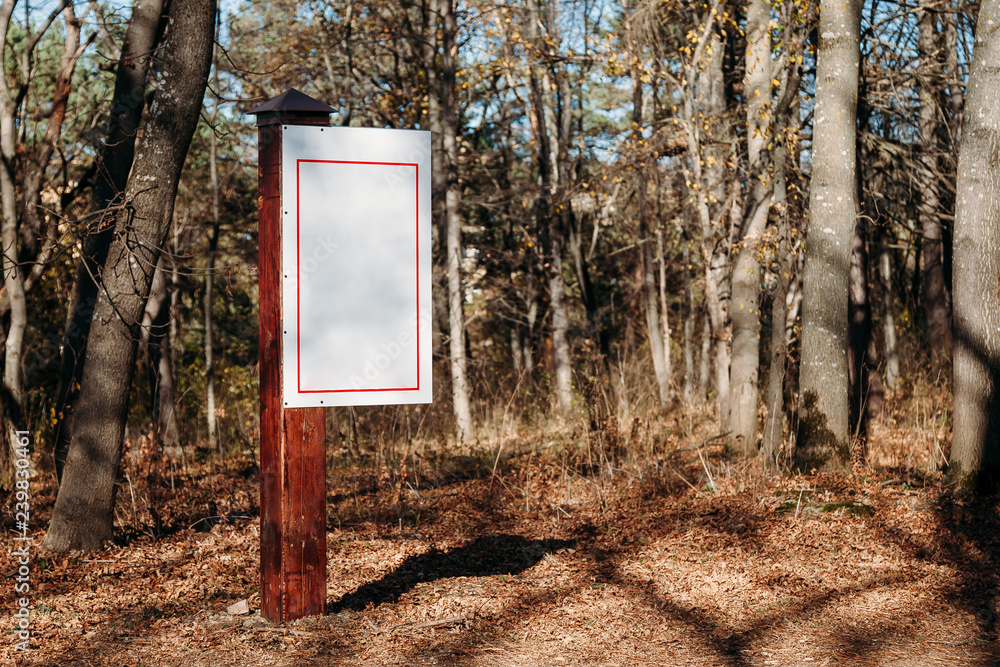 wooden sign in the forest. mockup. Stock Photo | Adobe Stock