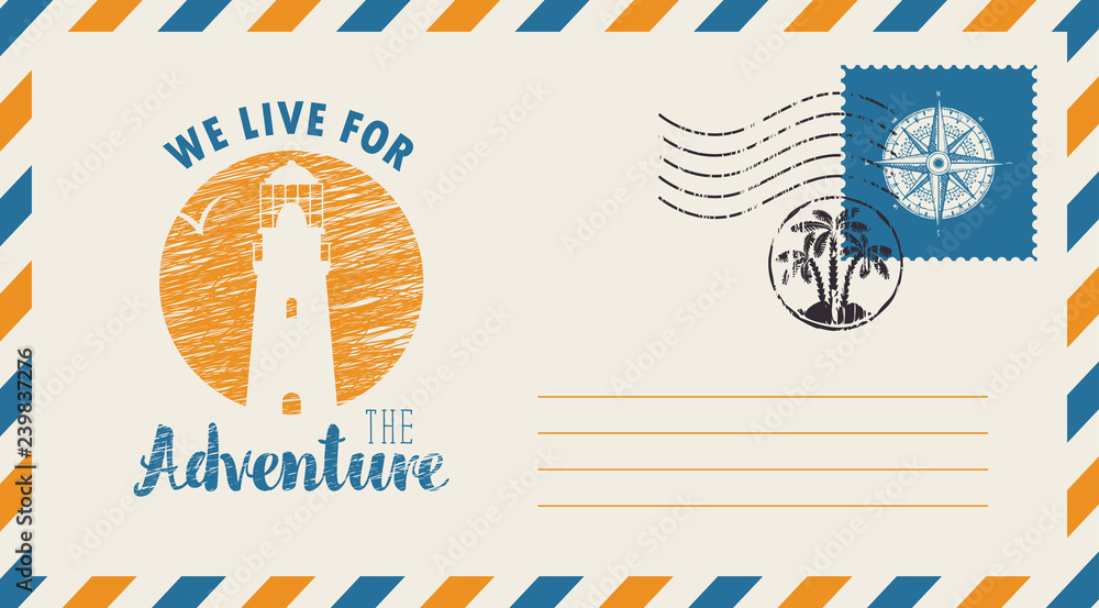 Postal envelope with postage stamp and postmark in retro style ...