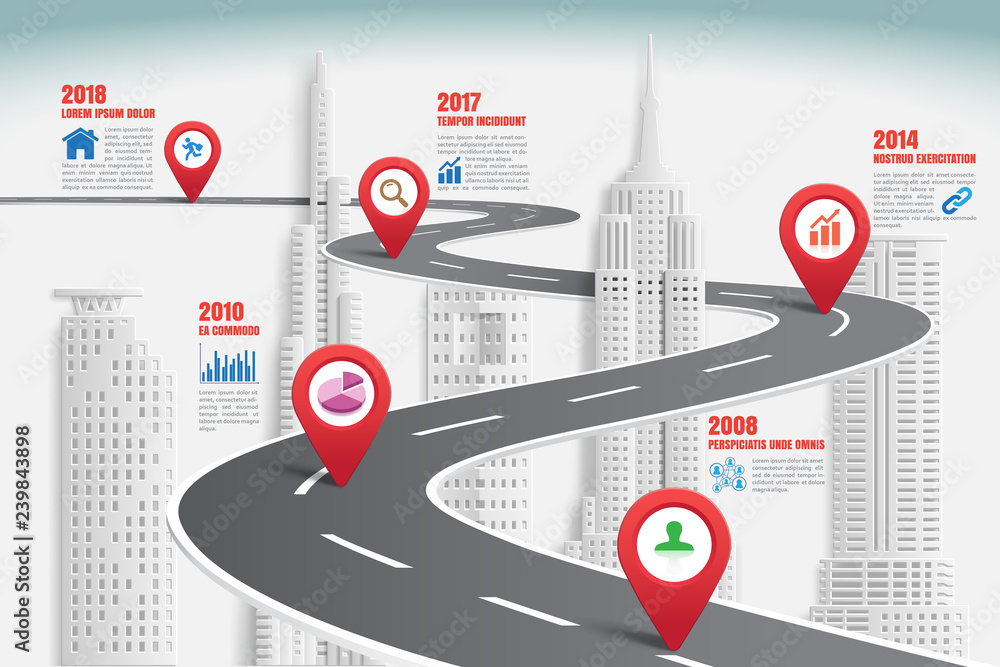 Business road map timeline infographic city designed for abstract ...