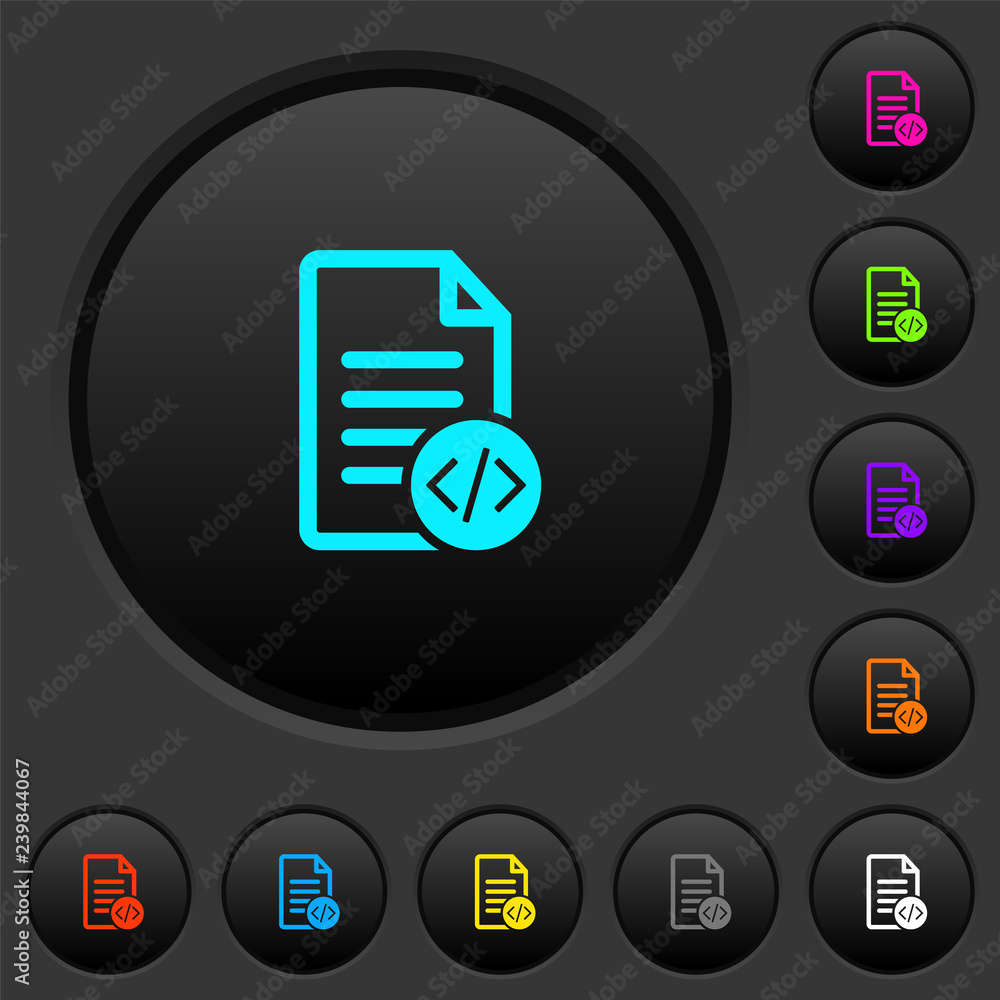 Source code document dark push buttons with color icons Stock Vector ...