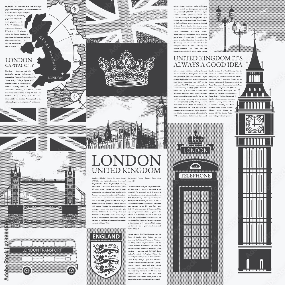 Vector seamless background on the theme of the UK and London with ...