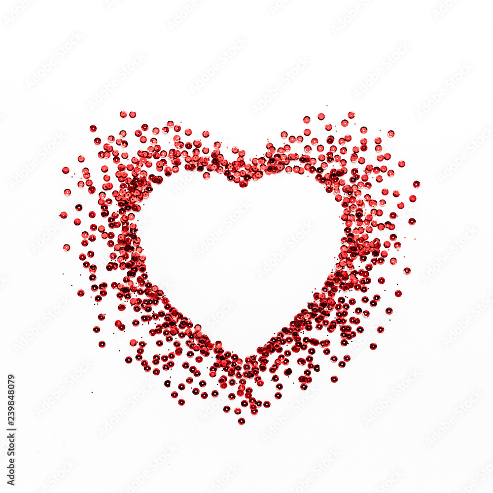 Red heart symbol on white background. Heart of glitter grains ...
