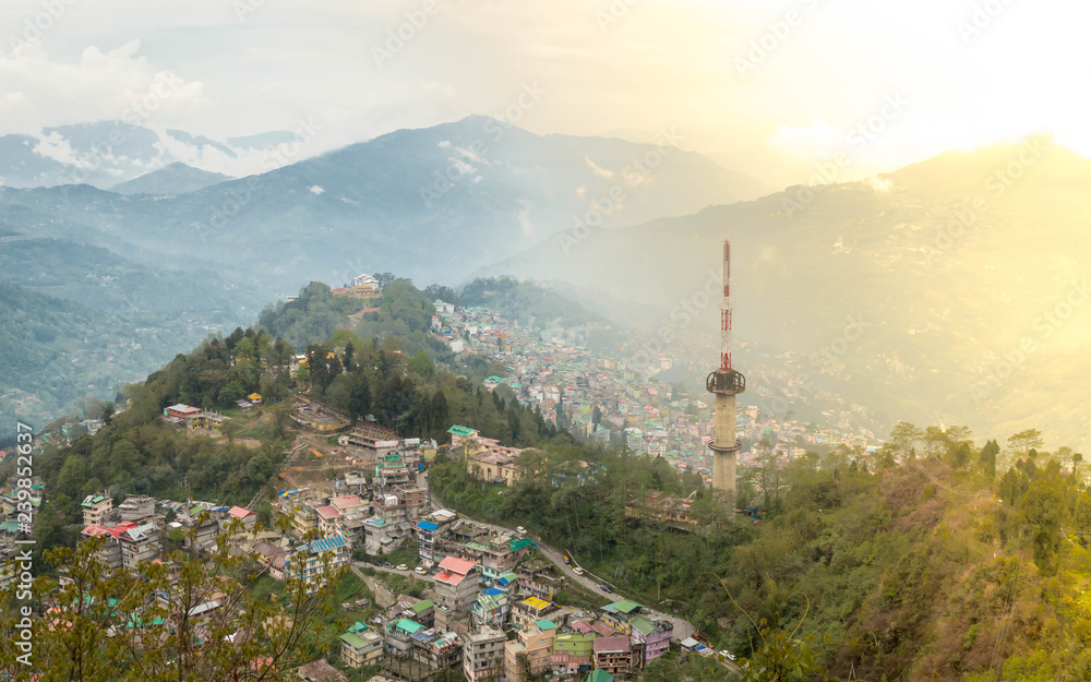 Bird's eye view of Gangtok, the capital city of Sikkim, India Stock ...