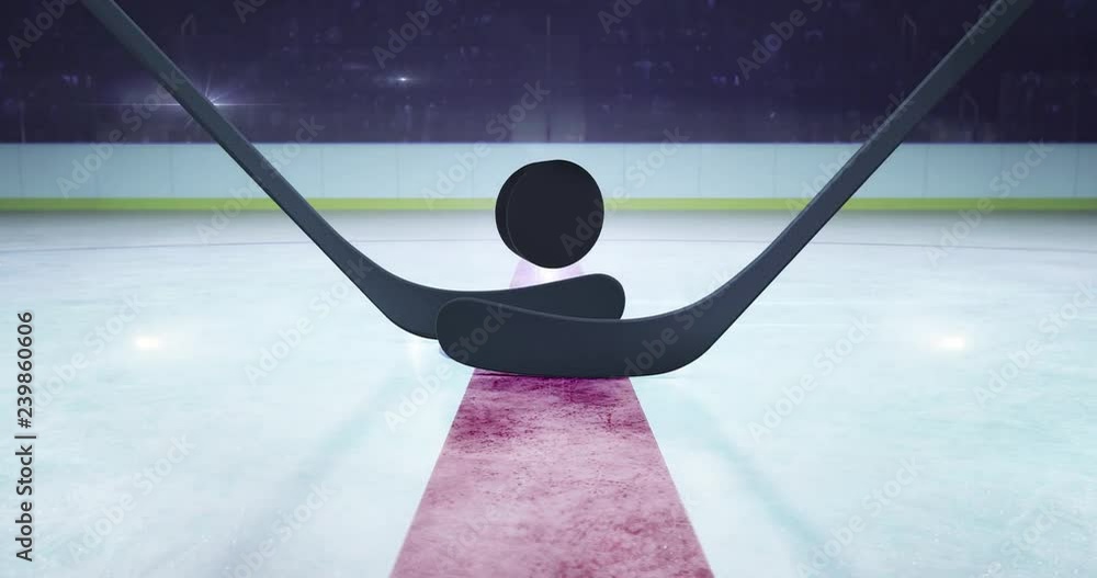 Vidéo Stock ice hockey rink with puck face-off battle animation and ...