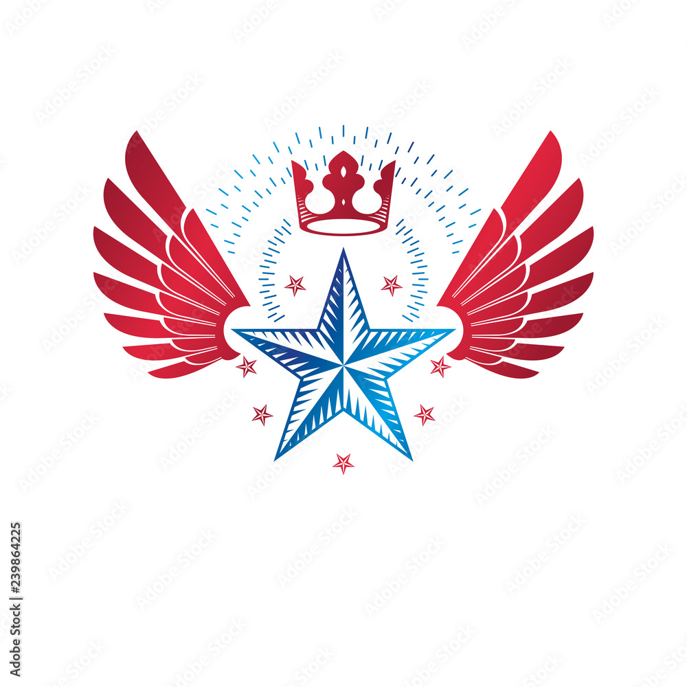 Military Star emblem, winged victory award symbol created using ...