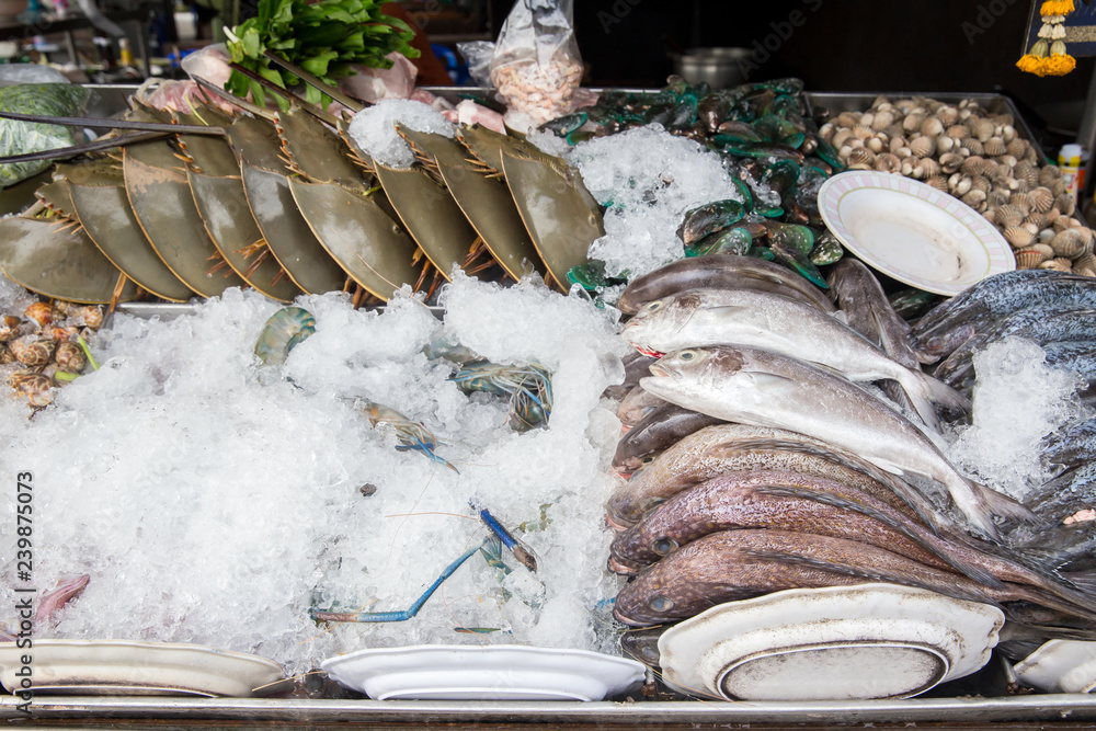 stack of fresh blue swimming crabs in seafood market.Seafood fresh ...