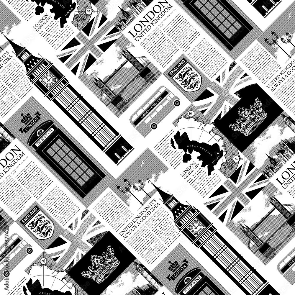Vector seamless background on the theme of the UK and London with ...