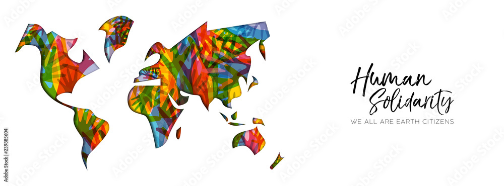 Human Solidarity Day diverse world map hand banner Stock Vector | Adobe ...