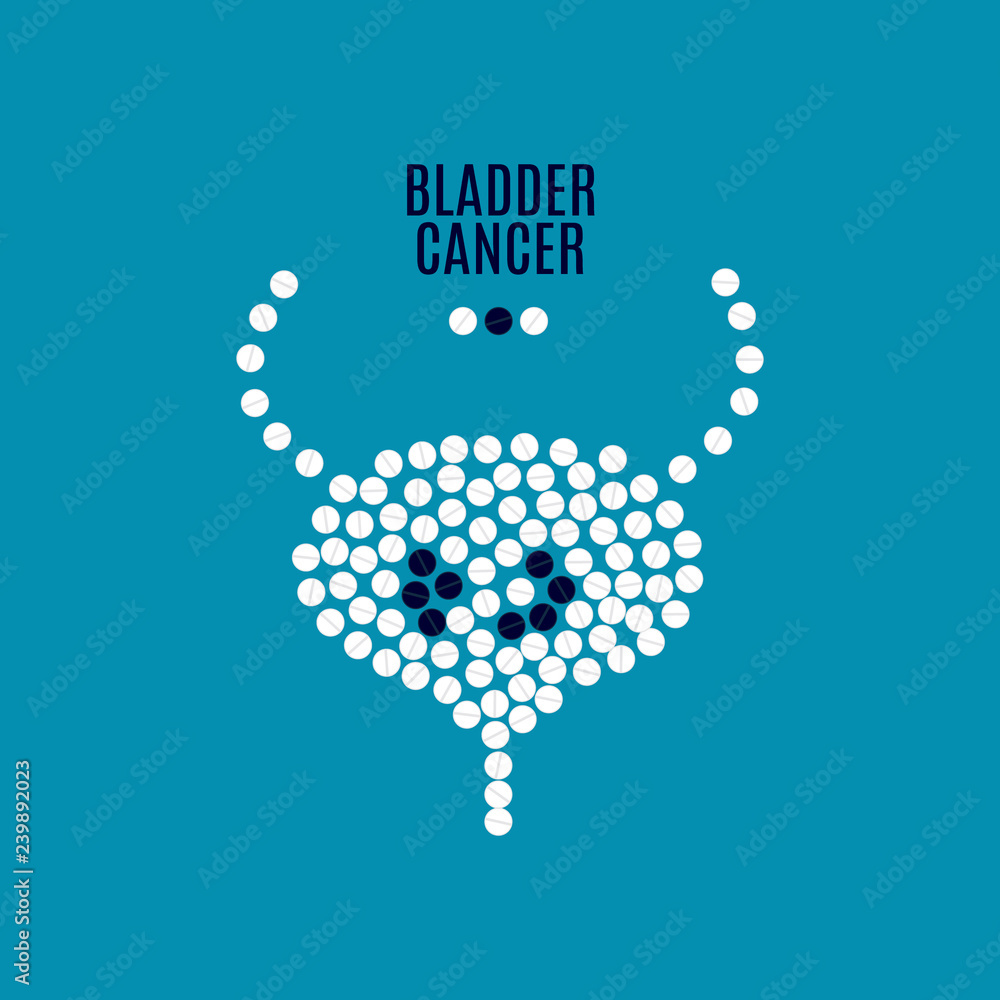 Bladder cancer awareness vector poster with bladder made of pills on ...