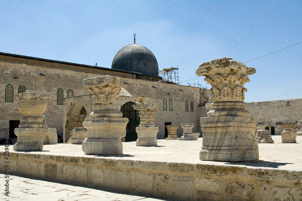 Al Aqsa Mosque view from outside at a bright day in Jerusalem, Israel ...