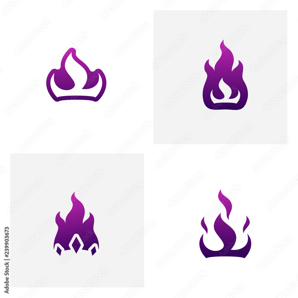 Set of Fire Crown logo designs concept vector. Flame Crown logo ...