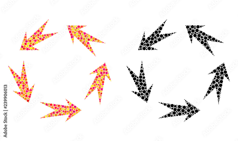 Dotted rotation mosaic icons. Vector rotation pictograms in colorful ...