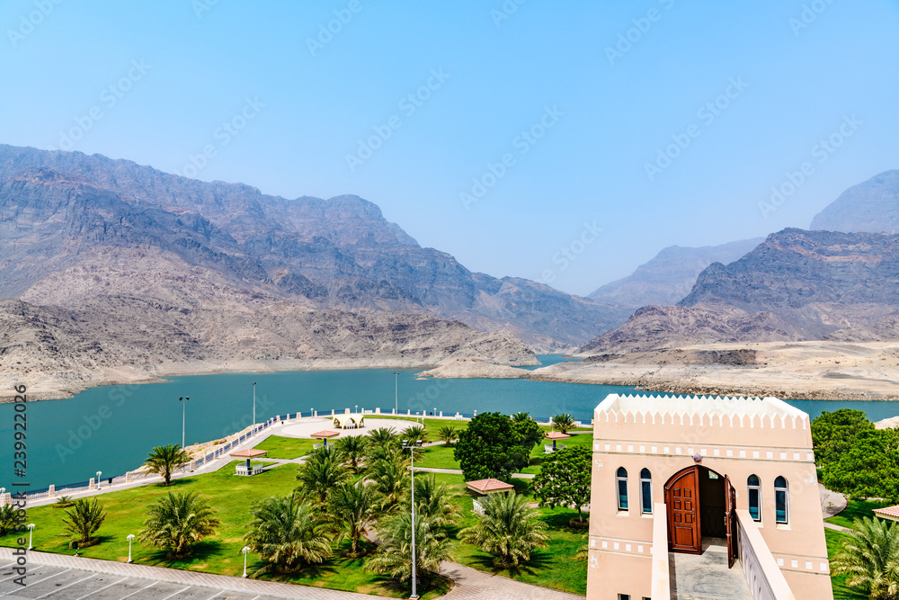 Wadi Dayqah Dam in Qurayyat, Oman. It is located about 70 km southeast ...