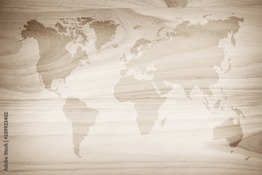 World map vintage pattern for background in color tone/ Wood plank ...