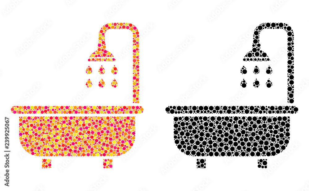 Dotted shower bath mosaic icons. Vector shower bath icons in bright and ...