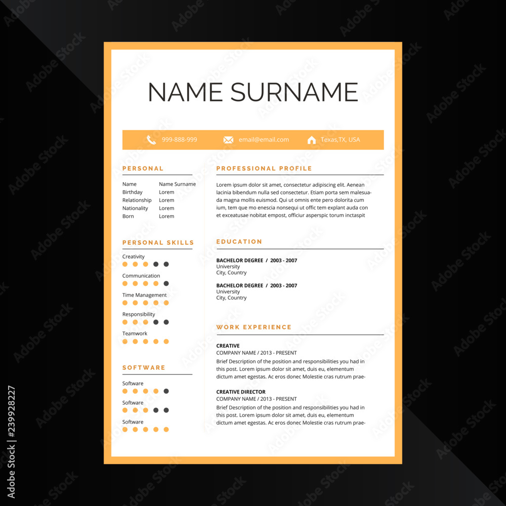 professional elegant resume CV template design Stock Vector | Adobe Stock