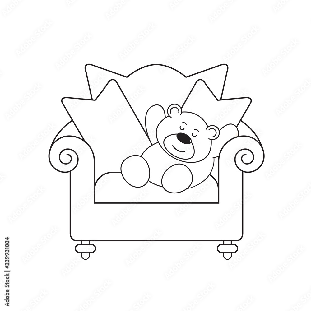 black and white cute bear sleeping on chair vector drawing Stock Vector ...