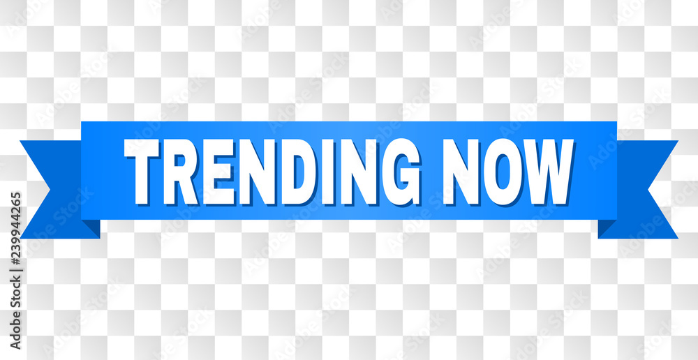TRENDING NOW text on a ribbon. Designed with white caption and blue ...