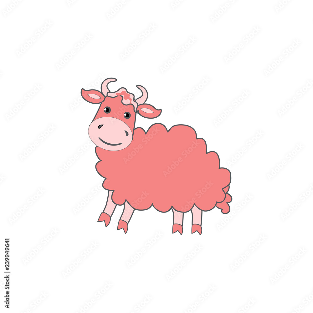 Cute cartoon pink yak, kid farm animal vector funny illustration ...