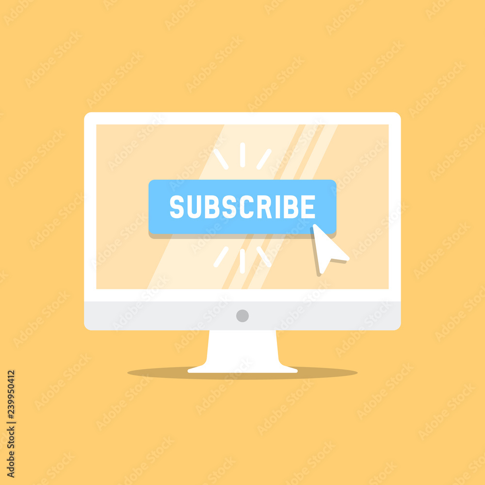 Cool vector subscribe button with cursor on dekstop in flat design ...