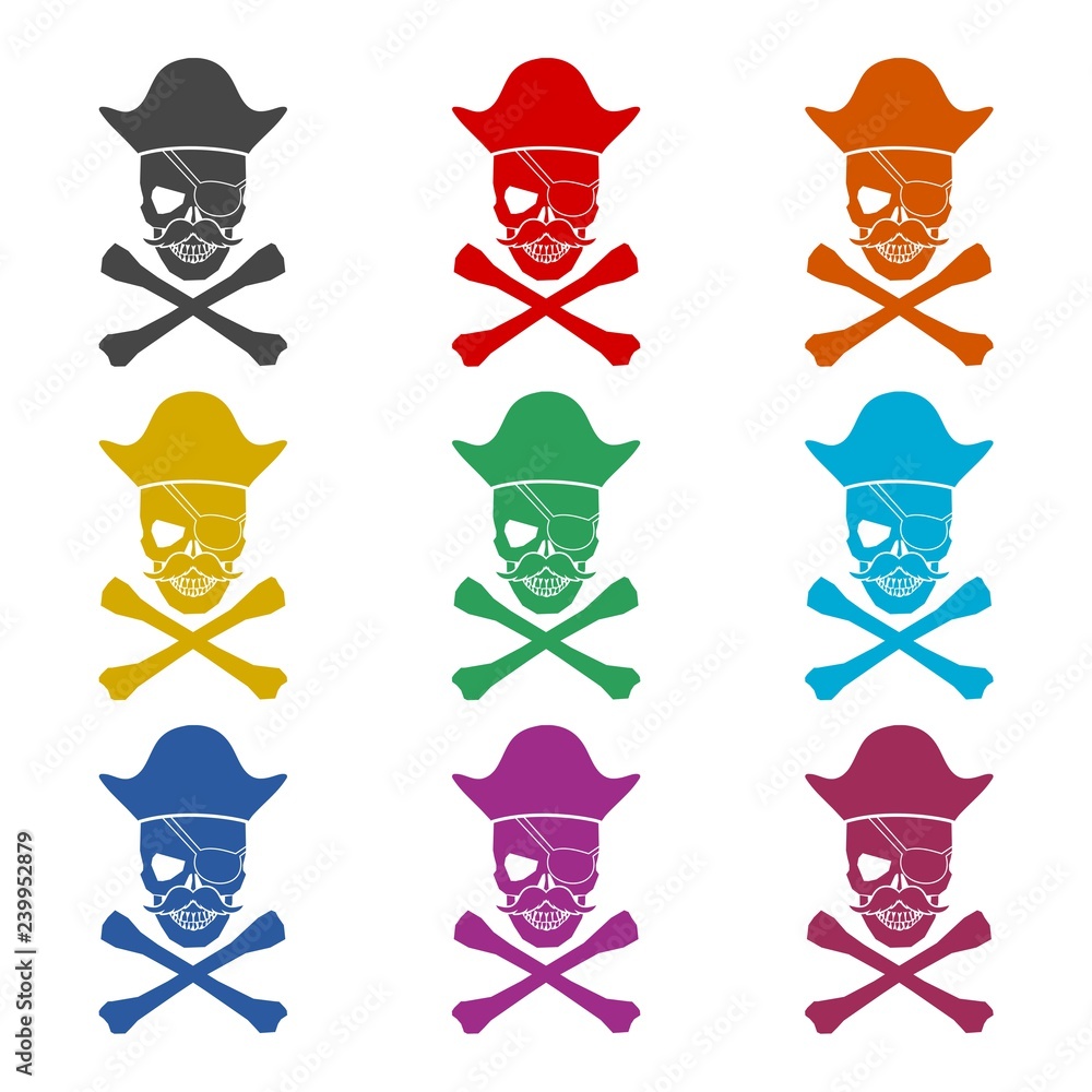 Sea pirate emblem, Pirate icon or logo, color set Stock Illustration ...