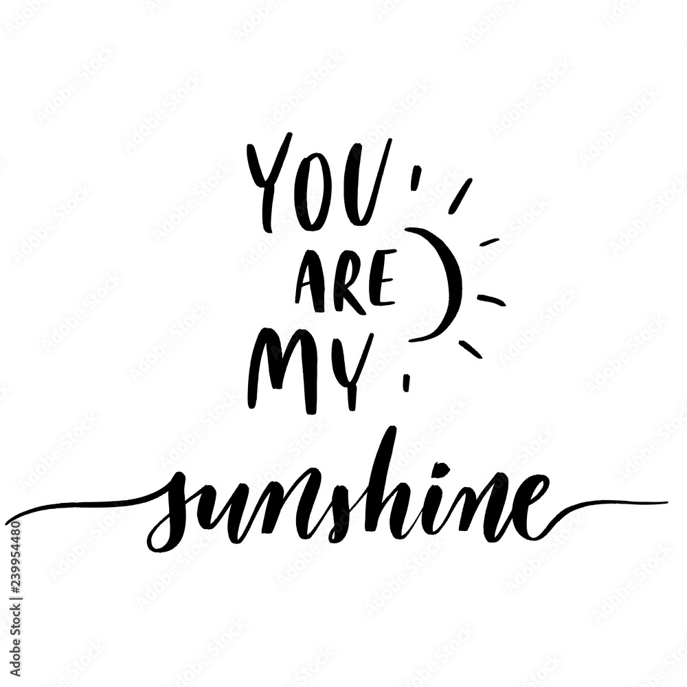 You are my sunshine - Vector handwritten lettering. Hand drawn brush ...
