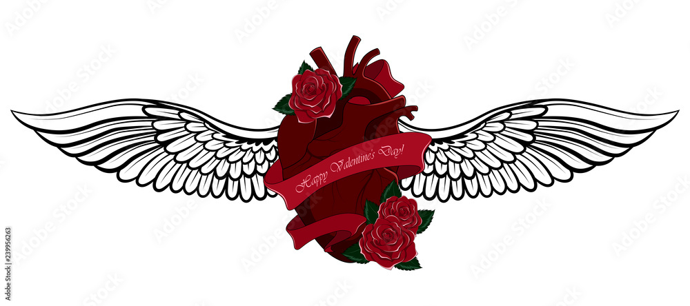 Heart With Wings And Roses