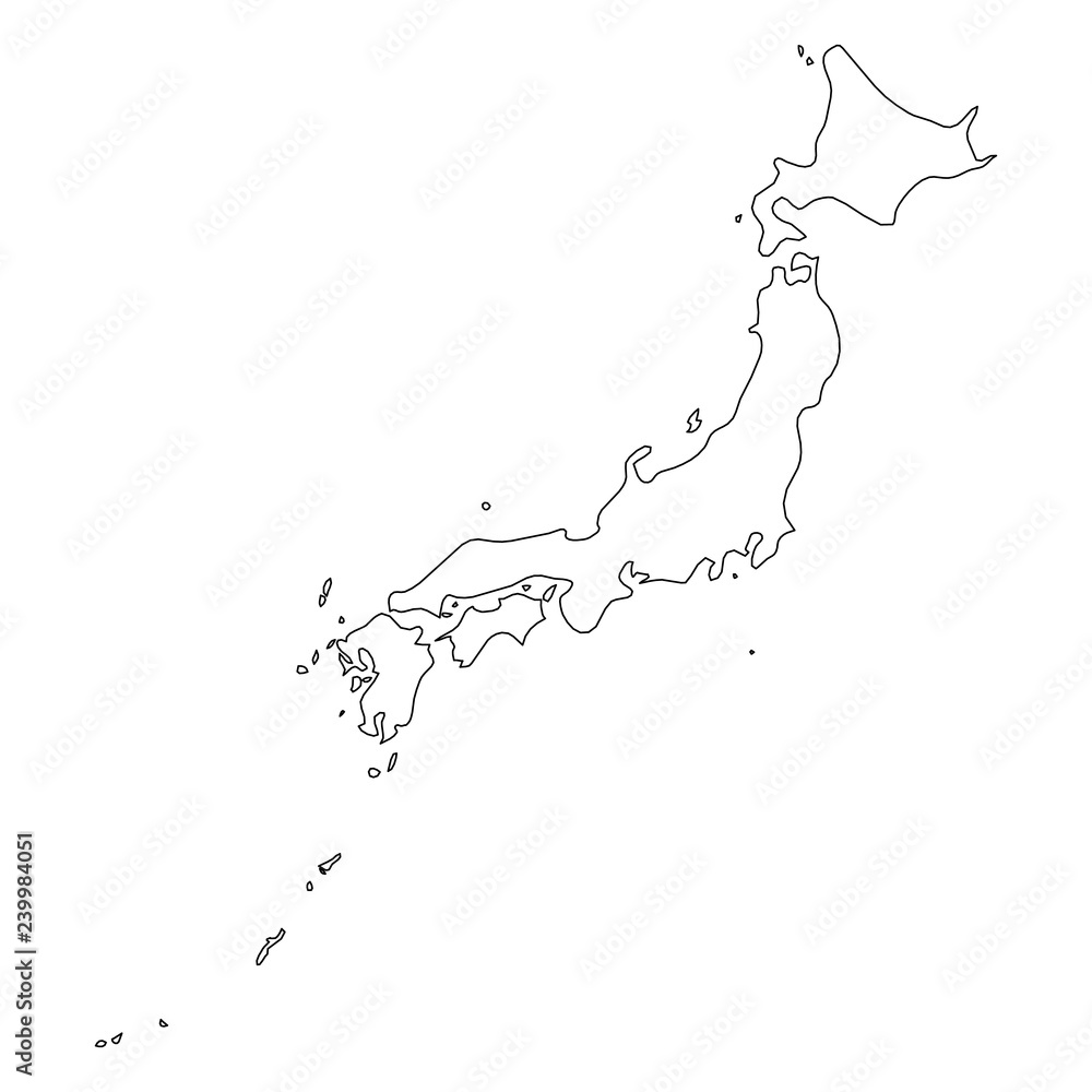 Japan - solid black outline border map of country area. Simple flat ...