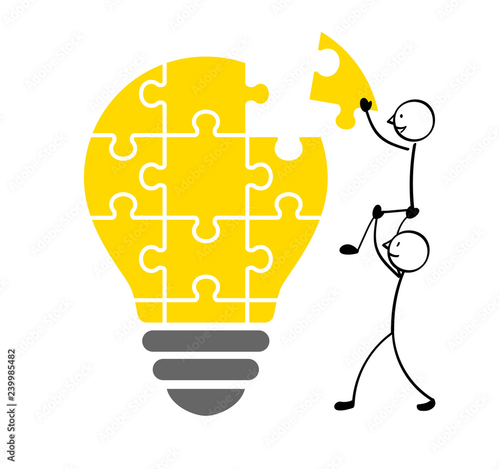 People who build light bulb puzzles Stock Vector | Adobe Stock