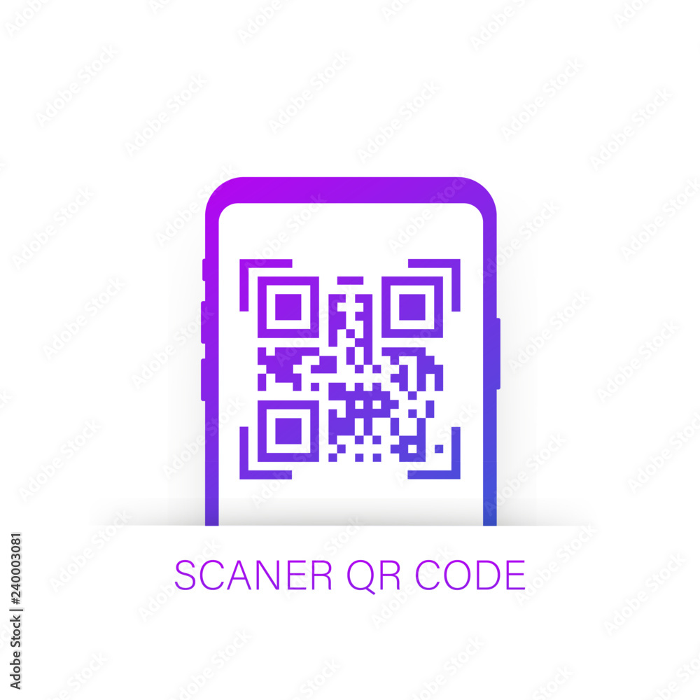 qr code scanning like linear black phone. concept of pixel art square ...