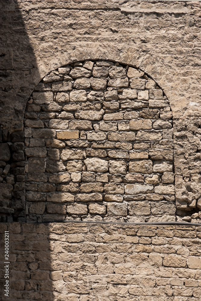 Baku, Azerbaijan, fortress, wall, stones, window, opening, masonry ...