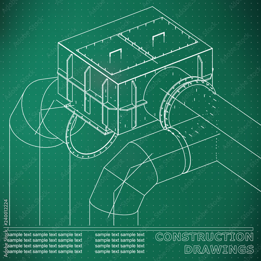 Drawings of steel structures. Pipes and pipe. 3d blueprint of steel ...
