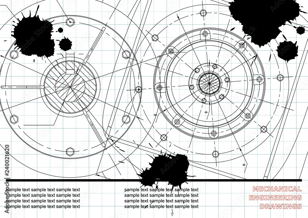 Vector Mechanical engineering drawings on a white background ...