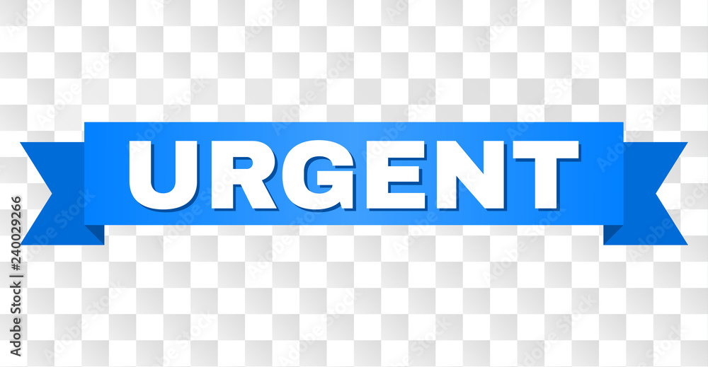 URGENT text on a ribbon. Designed with white caption and blue stripe ...