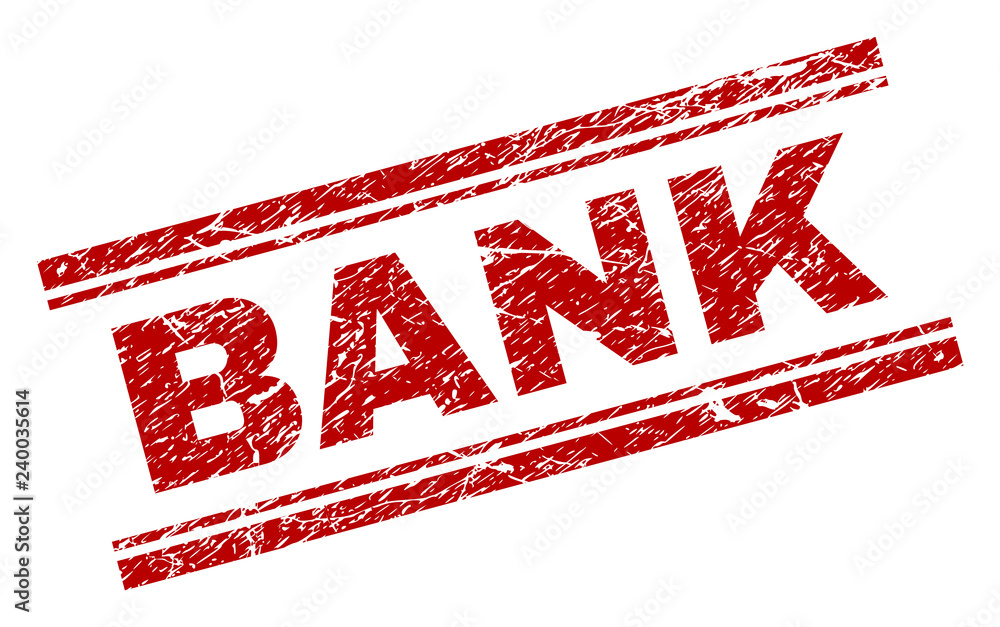 BANK seal watermark with distress texture. Red vector rubber print of ...