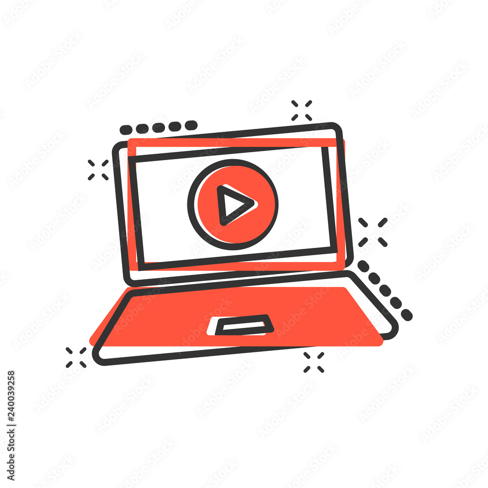 Online training process icon in comic style. Webinar seminar vector ...