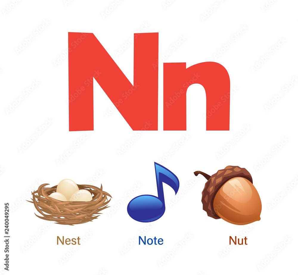 Cute children ABC animal alphabet flashcard words with the letter N for ...
