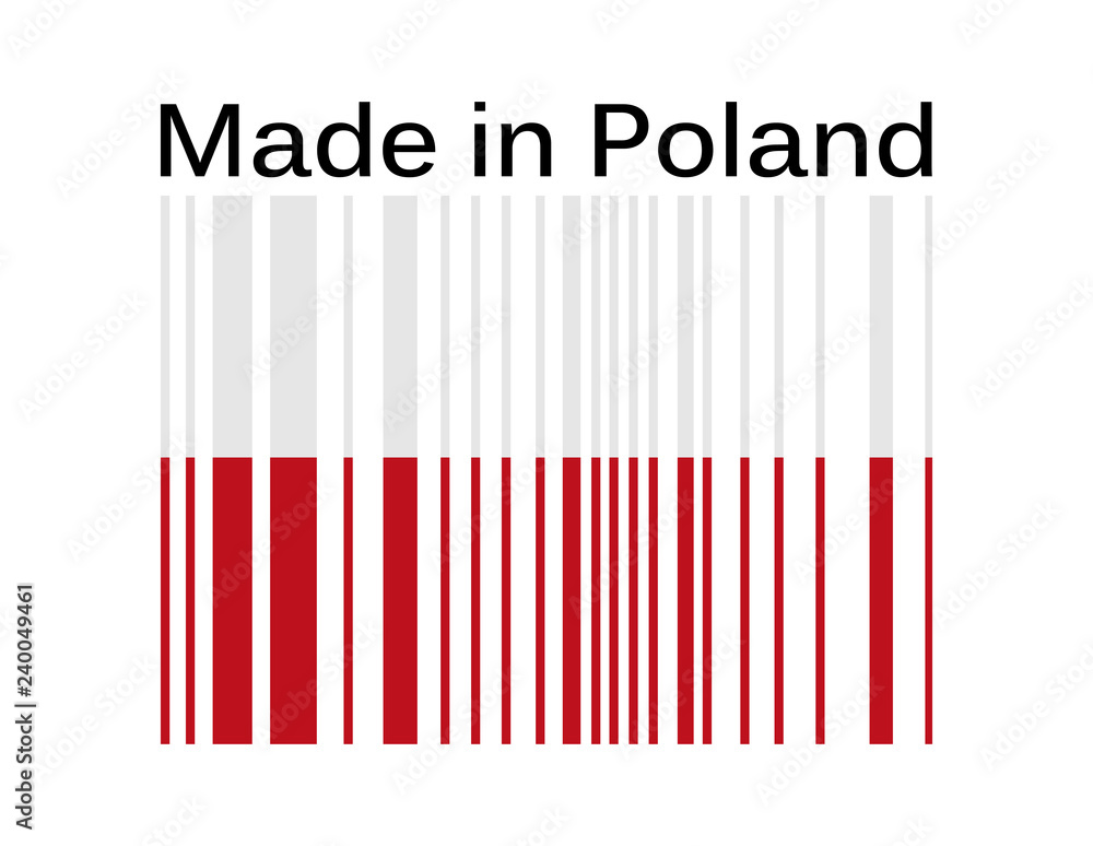 Fototapeta Made in Poland - napis z kodem kreskowym w narodowych ...