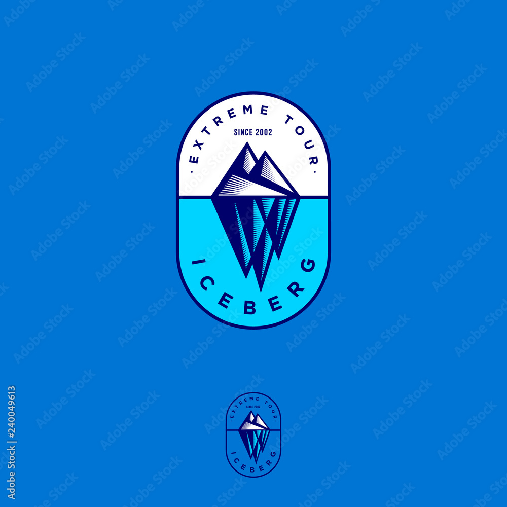 Iceberg logo. Extreme tour emblem. Iceberg mountain at engraving style ...