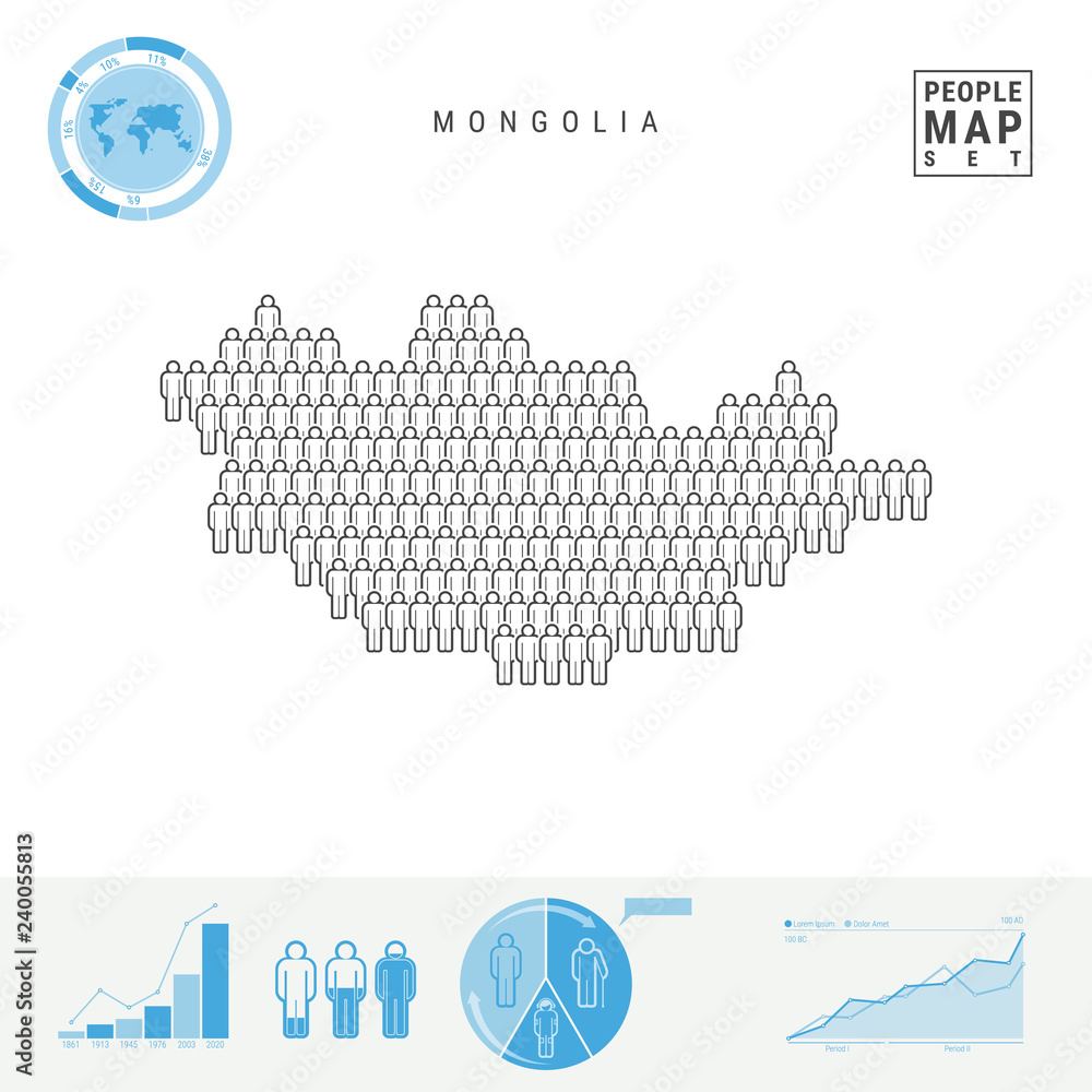 Mongolia People Icon Map. Stylized Vector Silhouette of Mongolia ...
