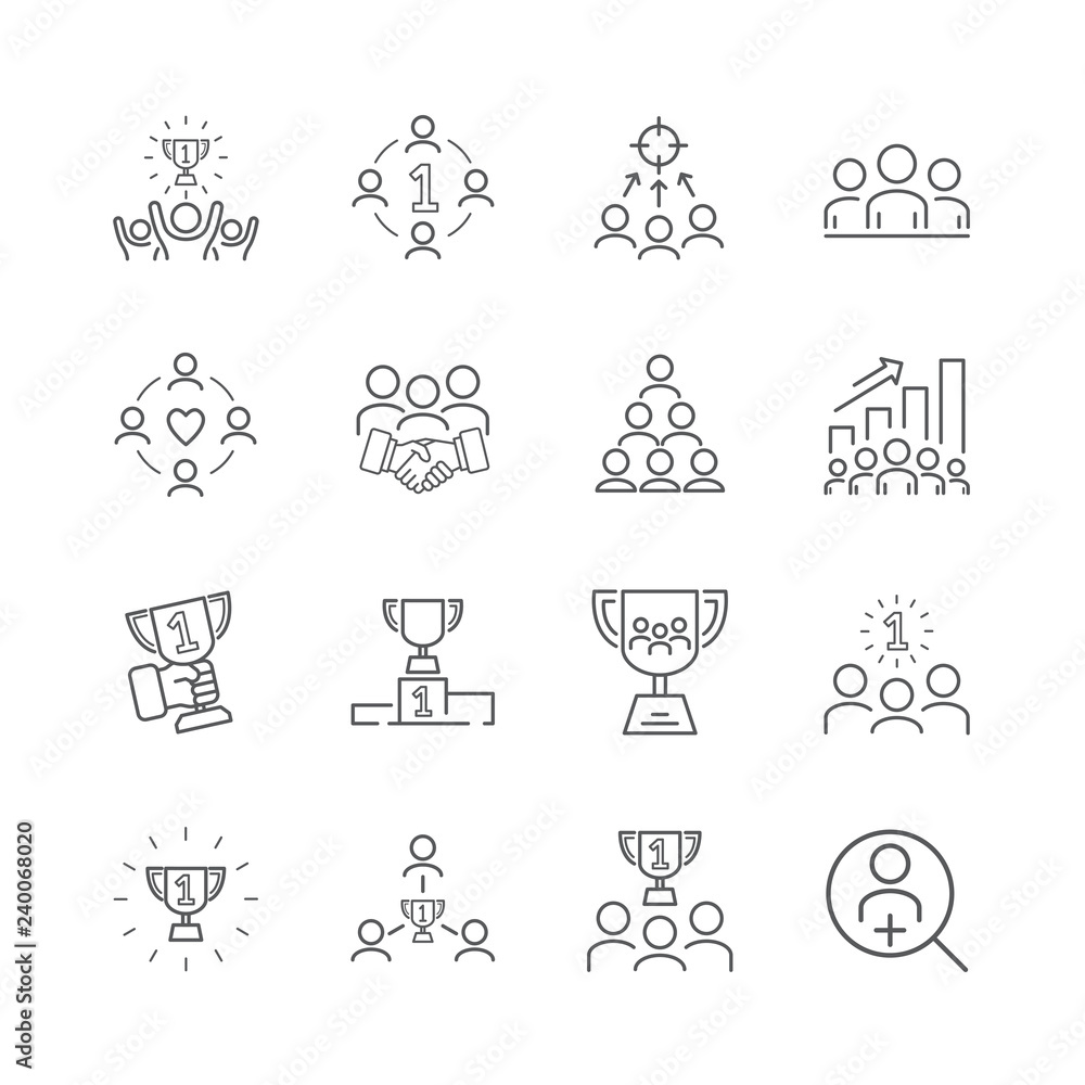 Icons of cooperation reward and search for people to join the team ...