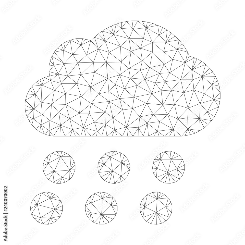 Polygonal vector rain cloud icon on a white background. Mesh wireframe ...
