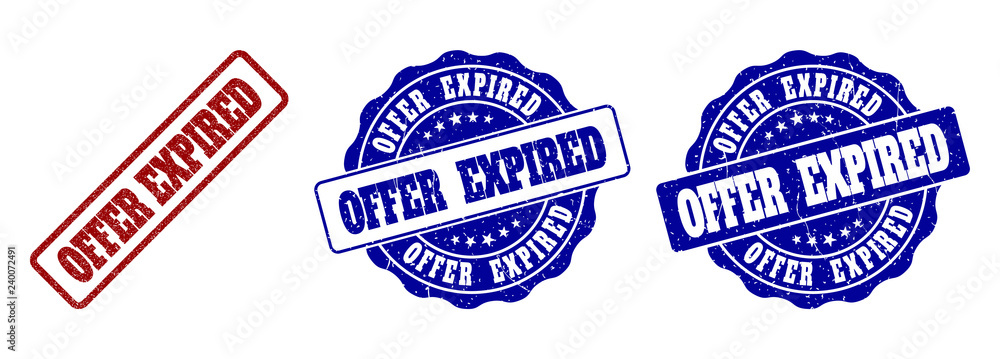 OFFER EXPIRED grunge stamp seals in red and blue colors. Vector OFFER ...