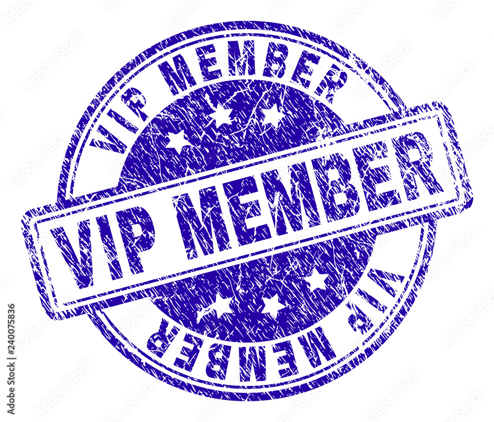 VIP MEMBER stamp seal imprint with grunge effect. Designed with rounded ...