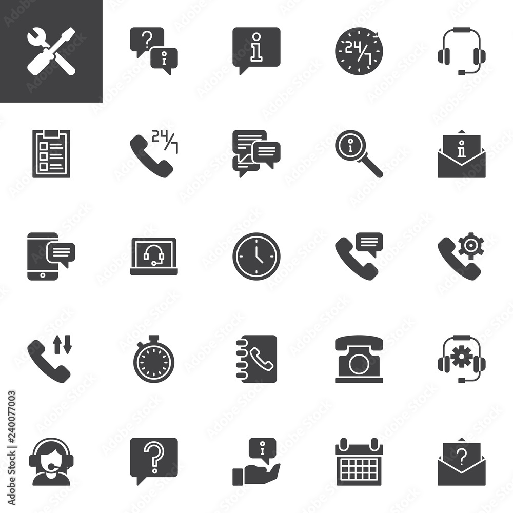 Custom service vector icons set, modern solid symbol collection, filled ...